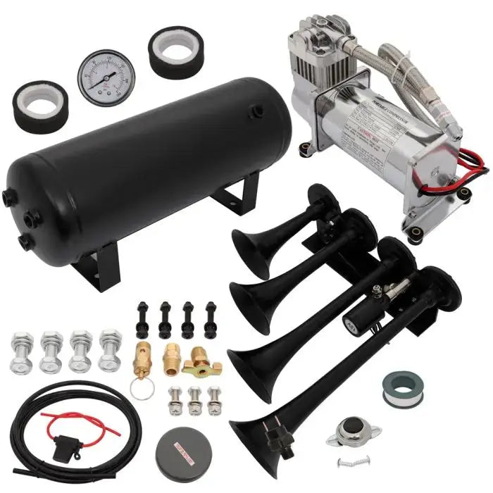 4 Trumpets 12V Train Air Horn Compressor Tank Kit For Car Train Truck ...