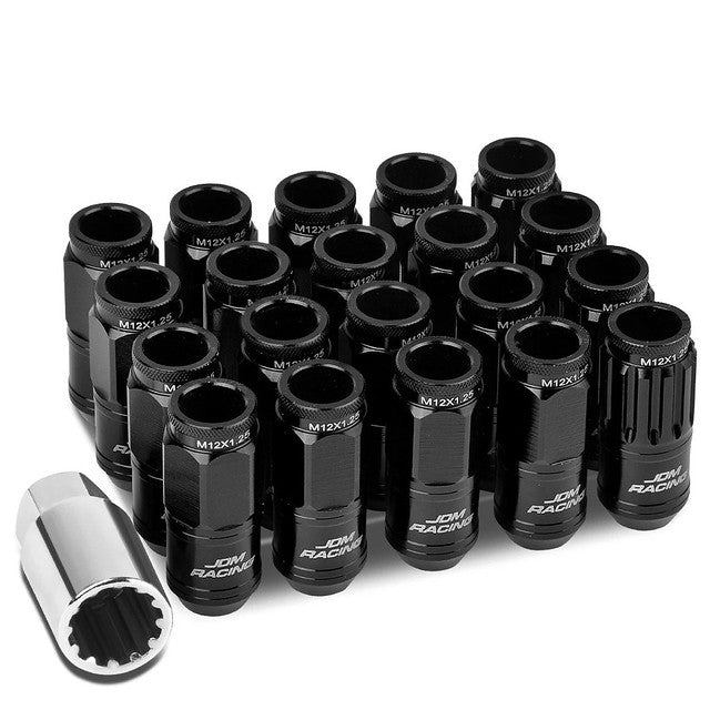 OPEN-END ALUMINUM BLACK 16 LUG+4 LOCK NUTS+ADAPTER M12X1.25 21MM OD/50 ...