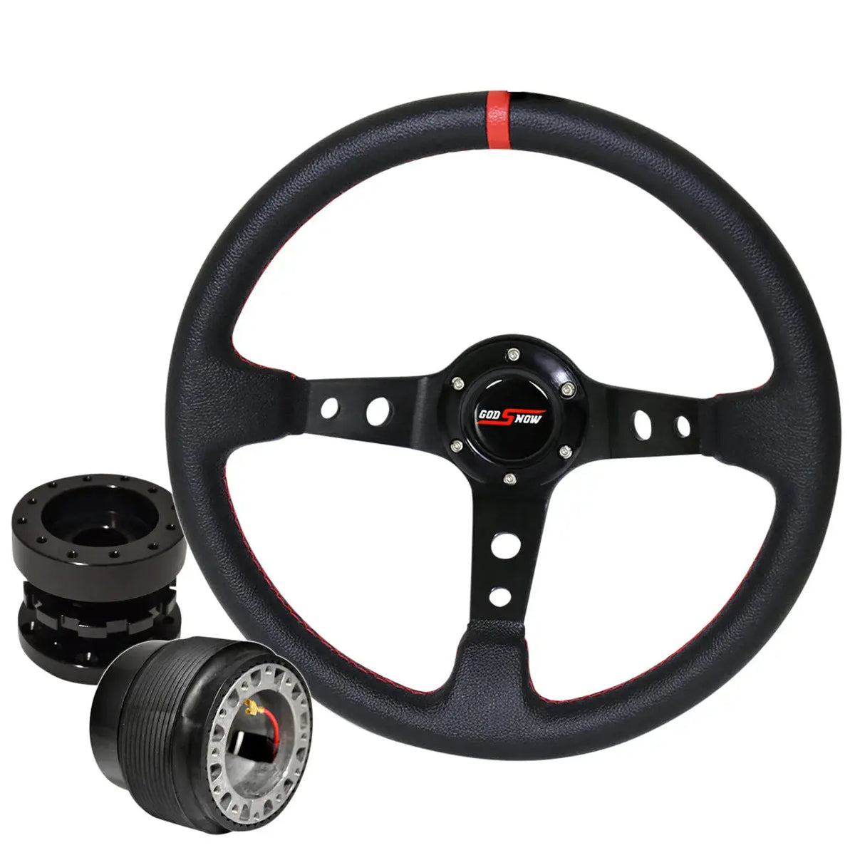 Adapter For 89-05 Eclipse + Deep Dish Black Steering Wheel + Black Hub ...