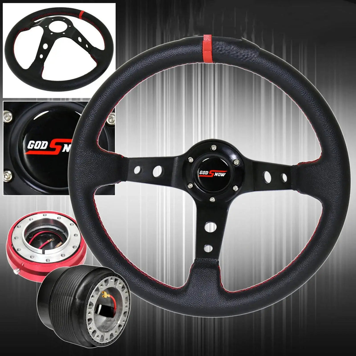 Adapter For 89-05 Eclipse + Deep Dish Black Steering Wheel + Slim Quic ...