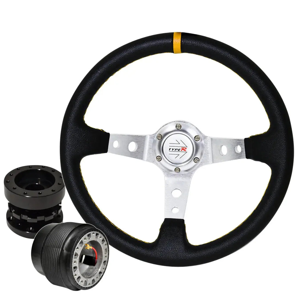 For 90-96 300Zx Deep Dish Black Steering Wheel + Black Hub Extender ...