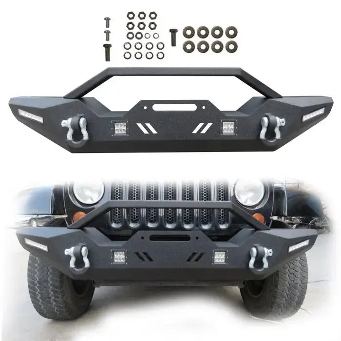 2007-2018 Jeep Wrangler JK Powder Coat Front Bumper Combo w/ LED Light ...