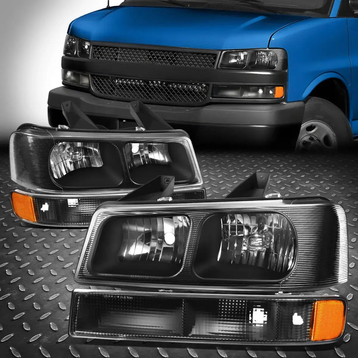 03-23 Chevy Express Gmc Savana Black Headlights Bumper Signal Lamp Ass ...