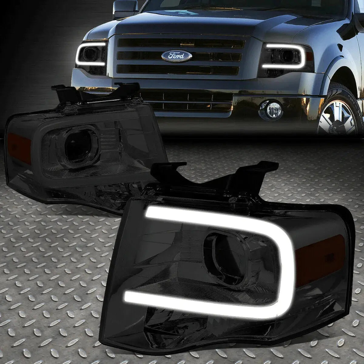 07-14 Ford Expedition Front Bumper Led Drl Projector Headlight Smoked ...