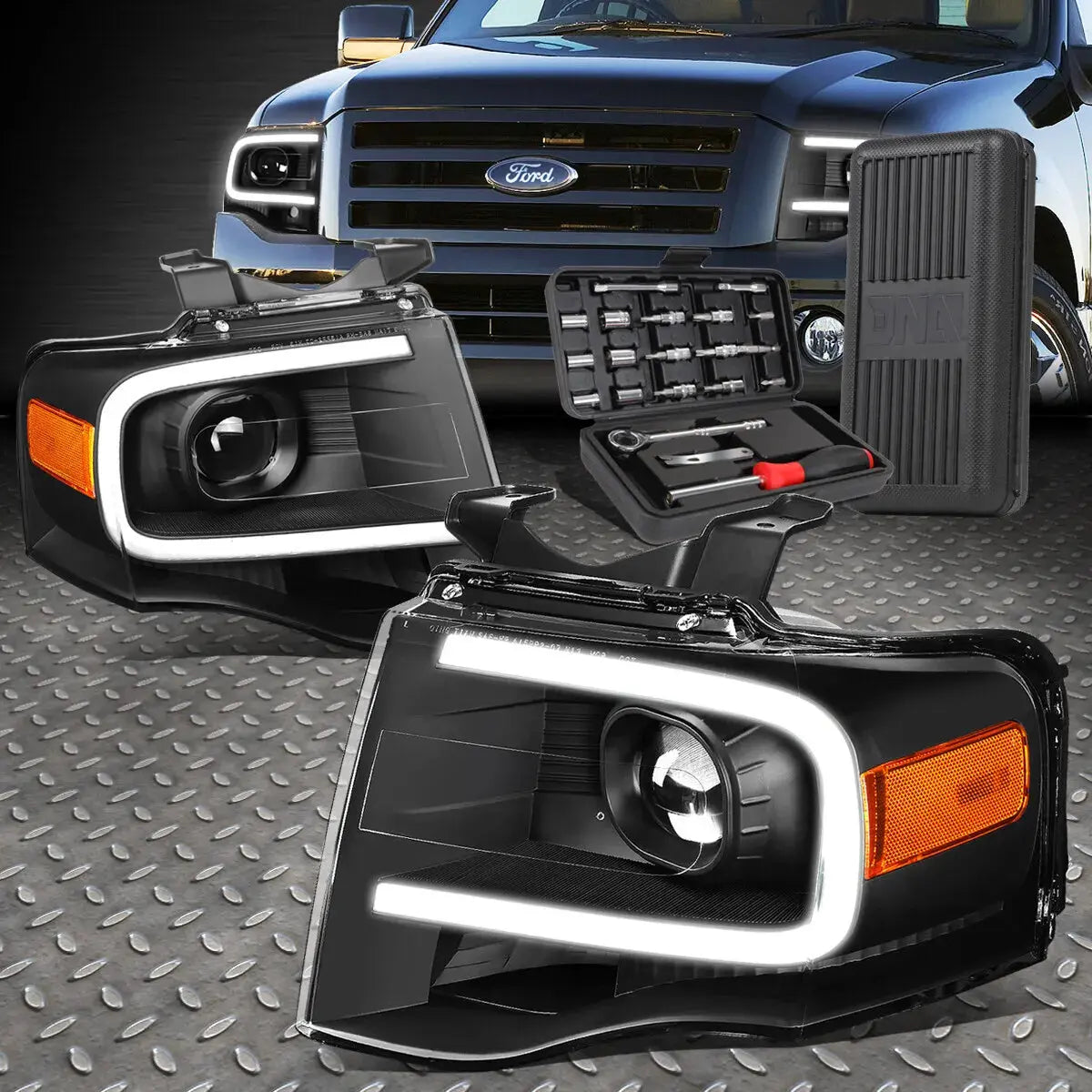 07-14 Ford Expedition Led Drl Black Housing Amber Corner Headlights+To ...