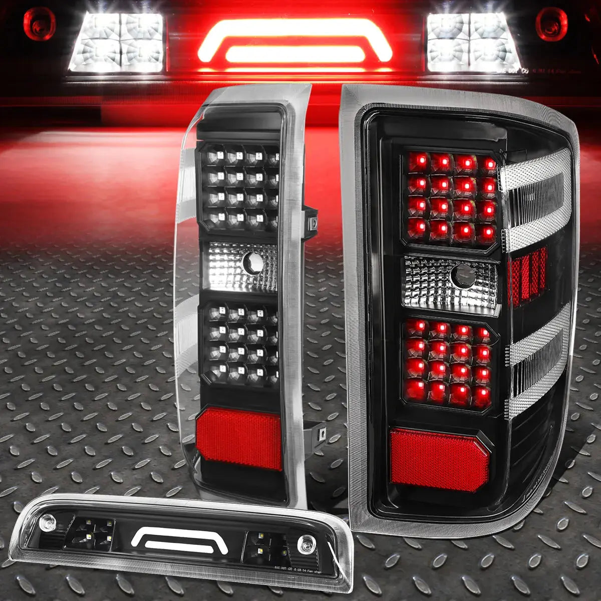 14-19 Silverado/Sierra Full Led Tail Light+3D Third Brake/Cargo Lamp B ...