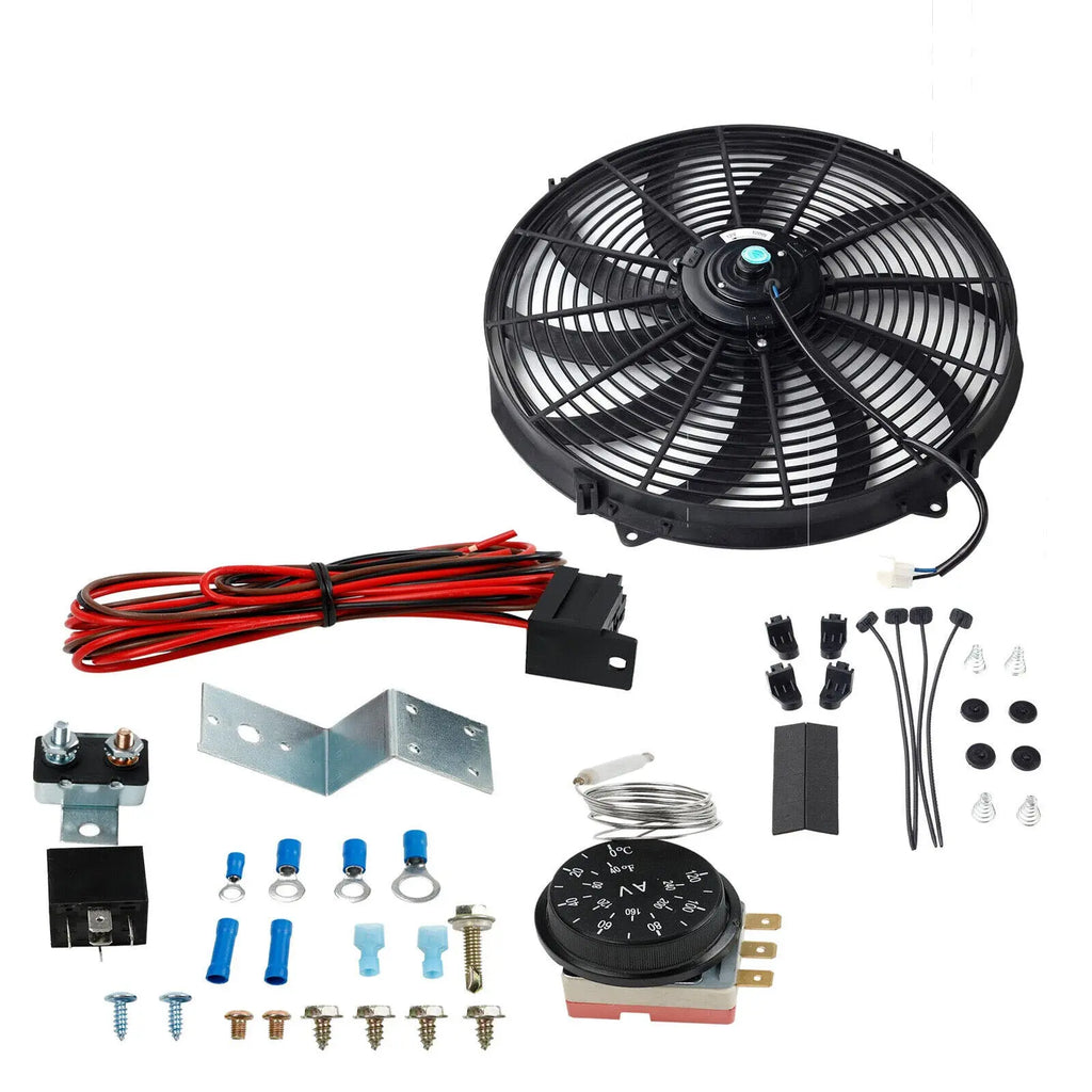 16" Radiator Cooling Fan Kit 12V Black With Thermostat Control Relay W ...