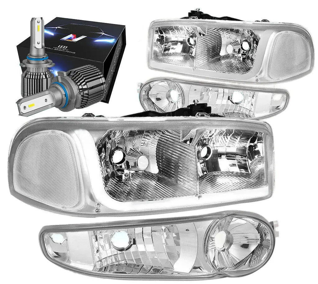 2000-2006 Gmc Sierra Yukon 1500 Denali Led Drl Headlight W/Led Kit+Fan ...