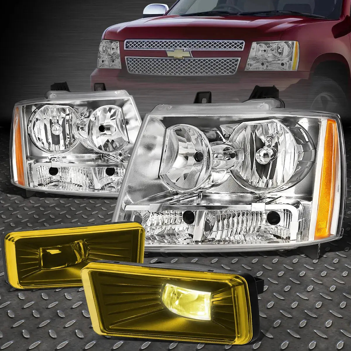 2007-2014 Chevy Tahoe/Suburban 1500 Chrome Amber Headlight+Led Fog Lam ...