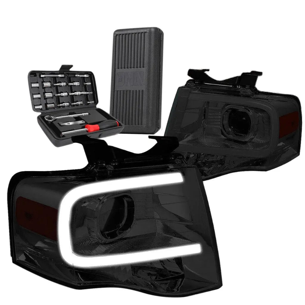 2007-2014 Ford Expedition 3D Led Drl Smoked Amber Signal Headlights+To ...