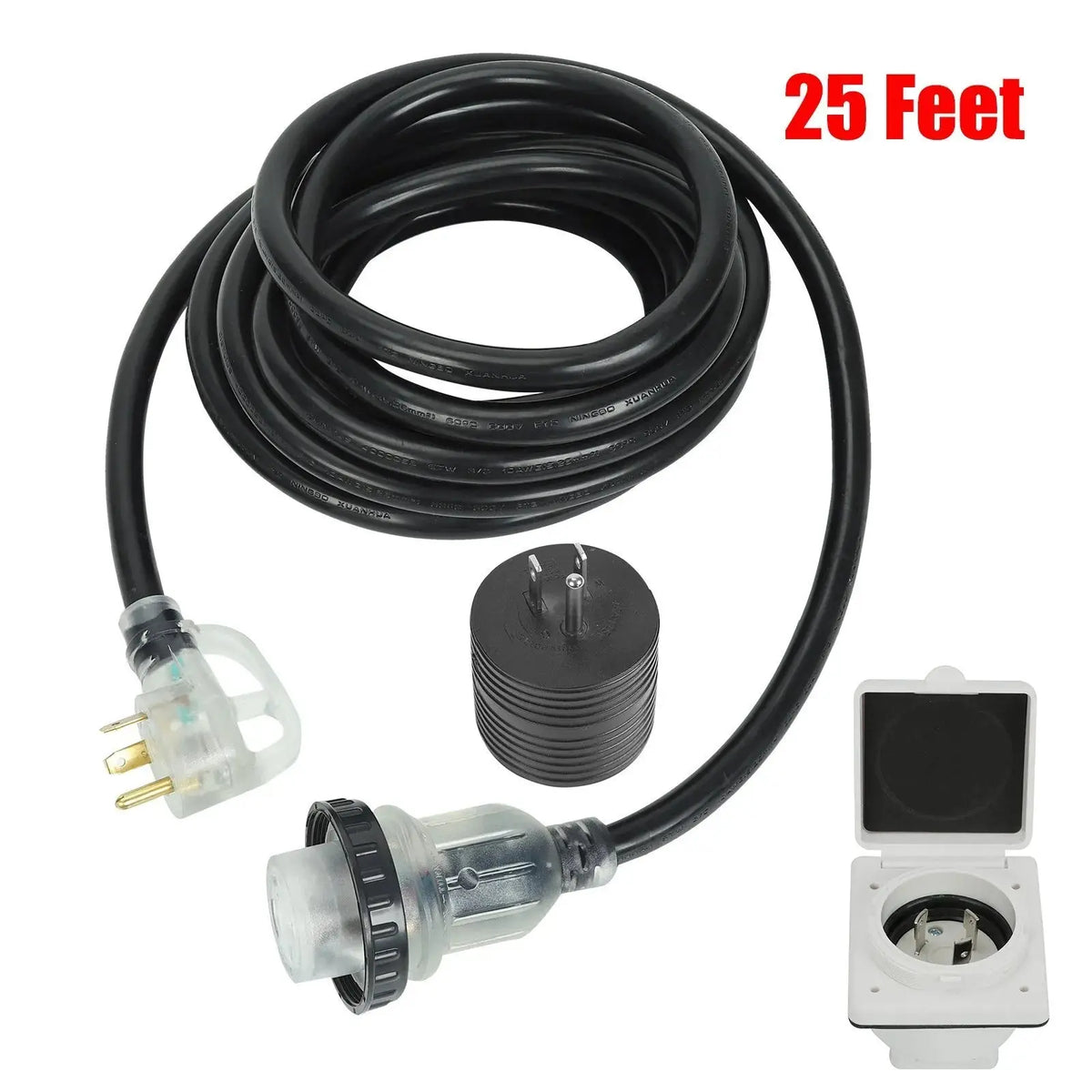 25 Feet LED RV Power Cord Connector Detachable Wire Twist+Lock Plug In ...