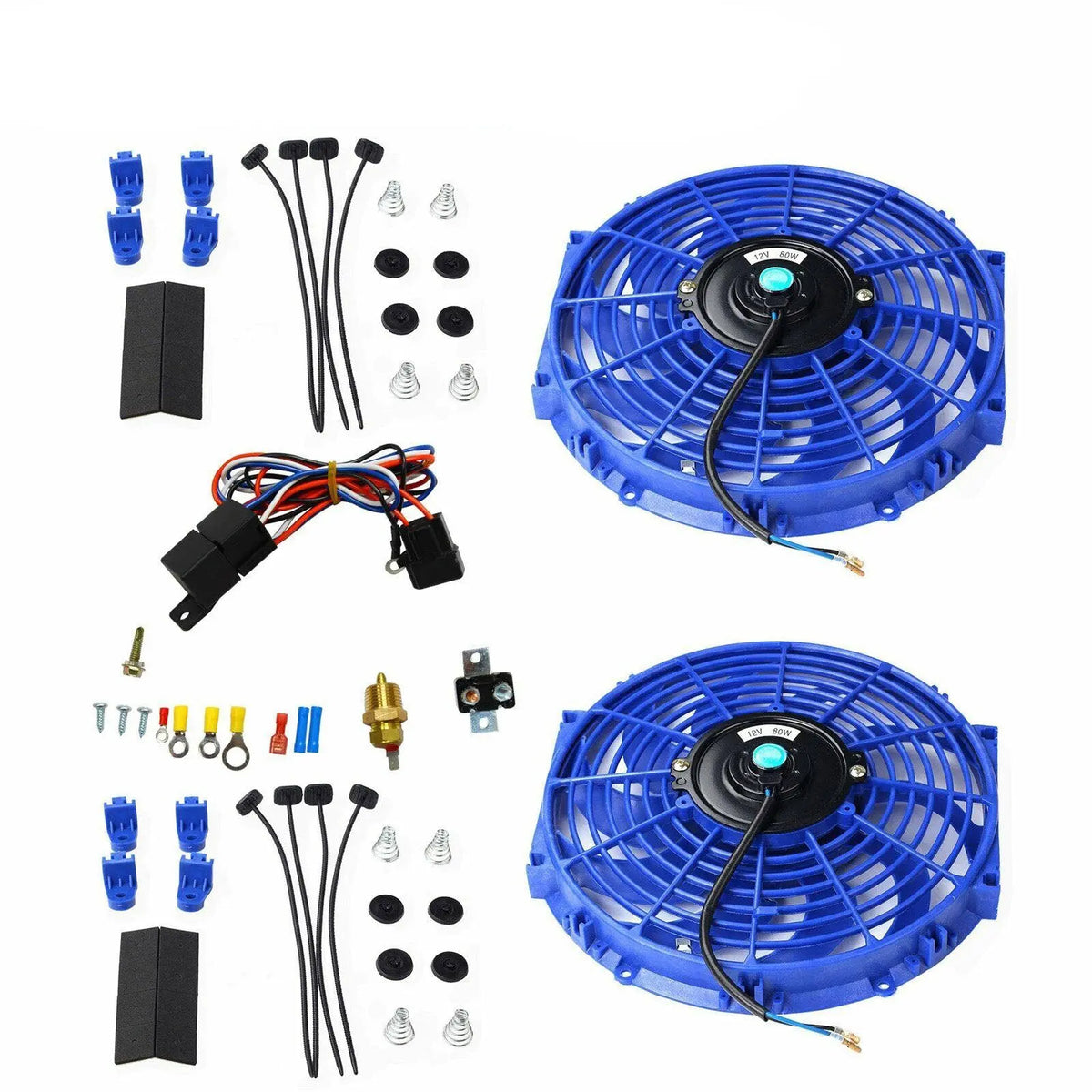 2Pcs 12" Blue Electric Cooling Fan Push-In Radiator Fin Probe+Thermost ...