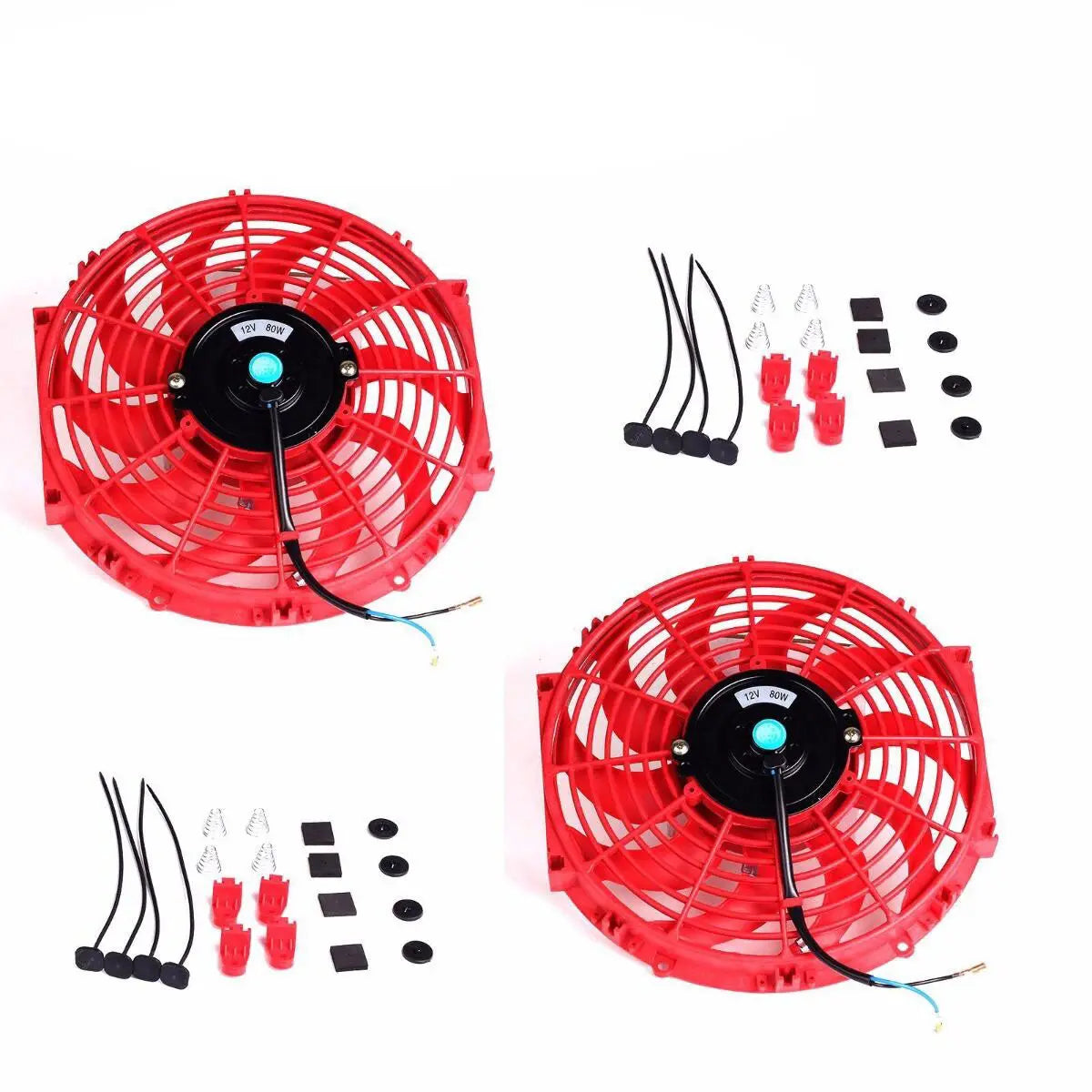 2X12" Red Electric Radiator/Engine Cooling Fan+Mounting Zip Tie Kits U ...