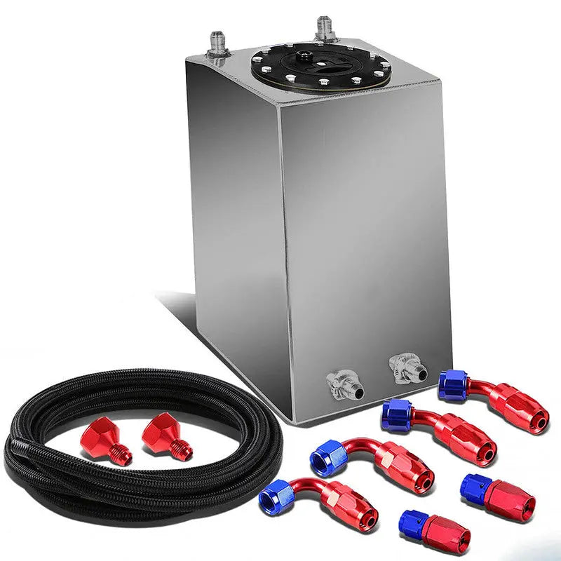 3 GALLON POLISHED ALUMINUM RACE BOTTOM FEED FUEL CELL TANK+CAP+NYLON L ...