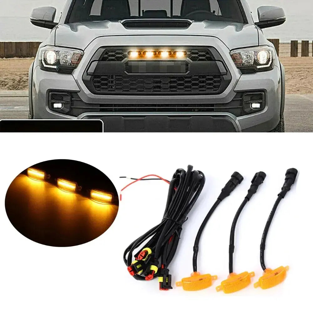 3 Raptor Style Amber Led Grille Running Marker Light Pods For Toyot Pi ...