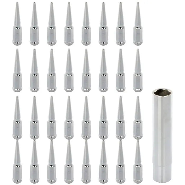 32 X 14x1.5mm 4.5 Tall Chrome Spike Lug Nuts + 1 Key Chevrolet Gmc Ram ...