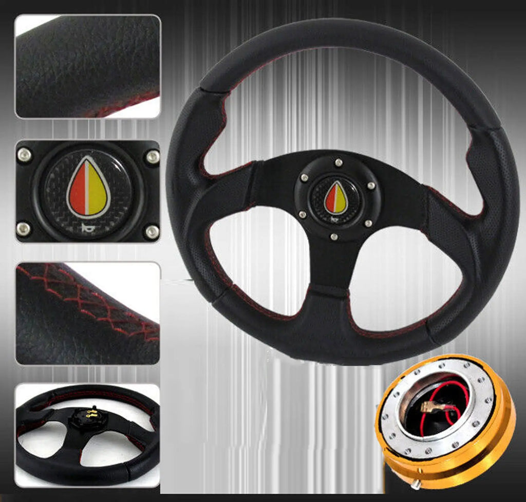 320Mm Steering Wheel Black Grip Trims + 1.5" Slim Quick Release +Jdm ...