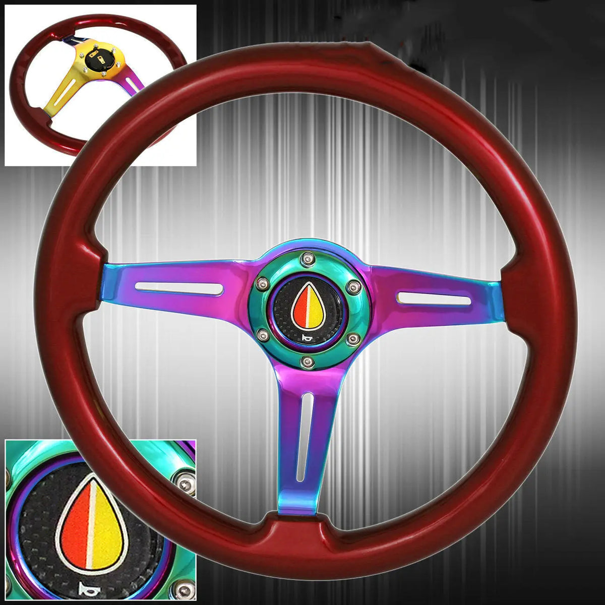 345Mm Drift Luxury Vip Elder Leaf Horn Steering Wheel Red Neo-Chrome ...