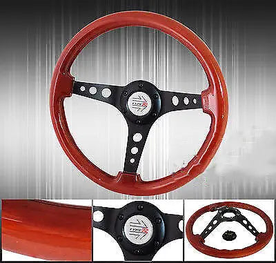 345Mm Light Wood Grain 3 Spokes Steering Wheel + Jdm Vip Button Horn ...