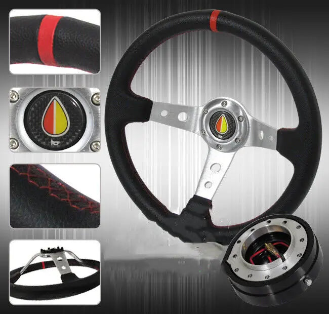350Mm Removable Steering Wheel W/ 1.5" Black Quick Release & Advance ...