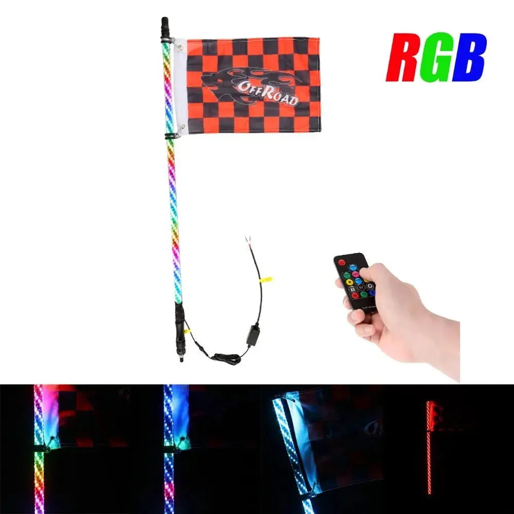 3Ft Deluxe Lighted Led Whip Antenna W/Flag & Remote For Polaris Rzr Ca ...