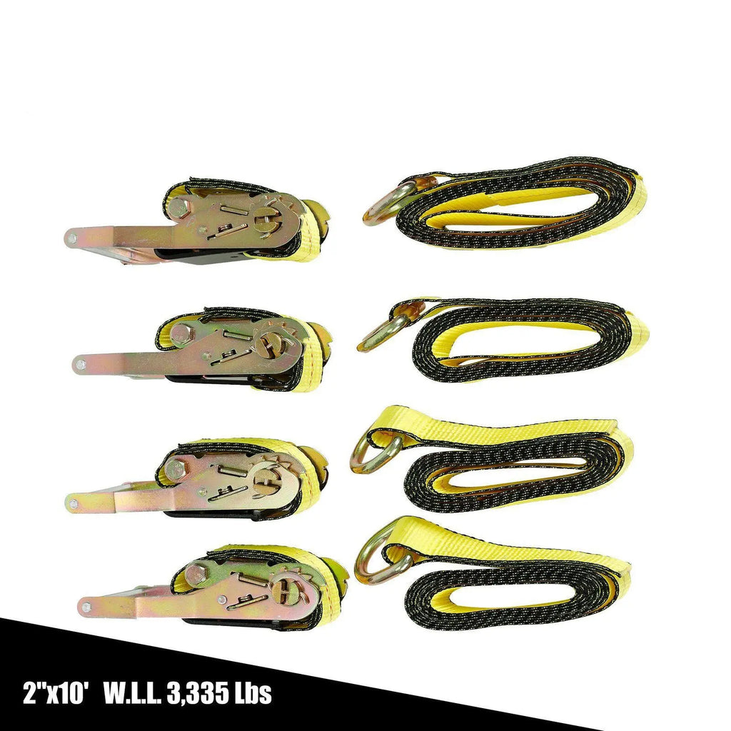 4Pc 2"X10' Side Mount Wheel Net Tie Down W/Ratchet Lasso Straps + Flat ...