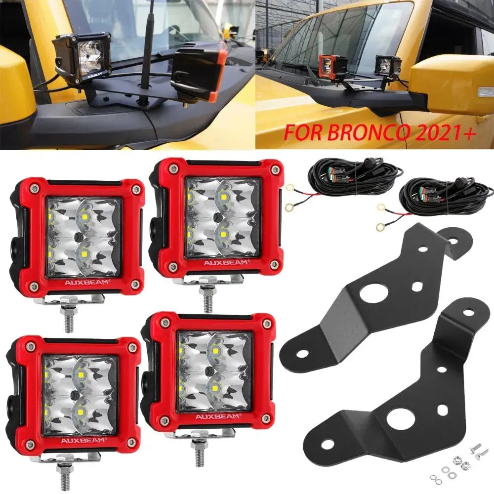 4X Auxbeam 3" Led Light Pods + Dual A Pillar Mount Bracket For Ford Br ...