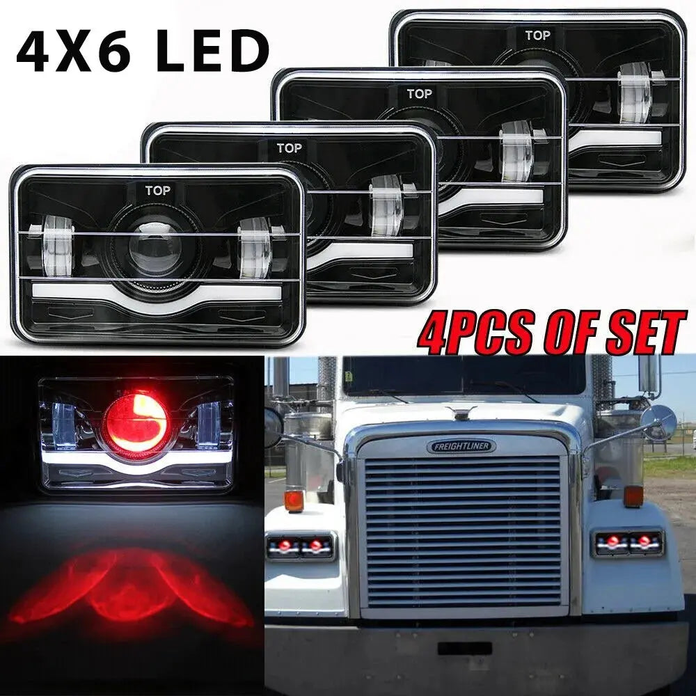 4X6" 300W Led Headlights For Kenworth T800 Freightliner Fld120 Peterbi ...