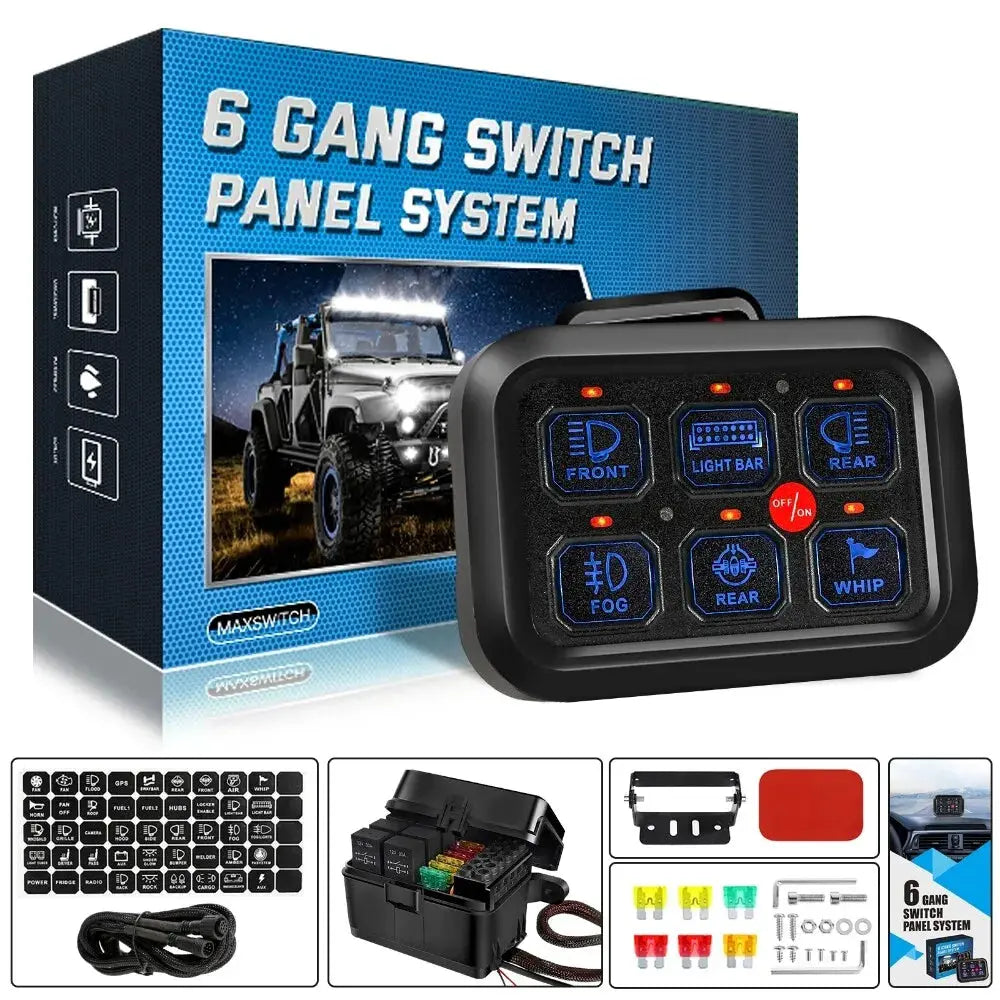 6 Gang Led Work Lights Control Switch Panel Kit Blue Light Pickup Suv ...
