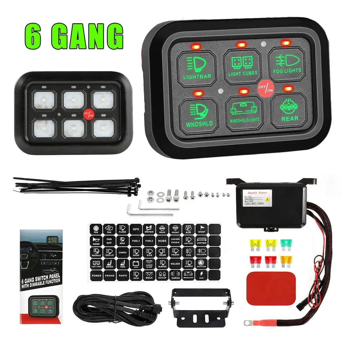 6-Gang Switch Panel Relay Automatic Dimmable Circuit Control Box Car M ...