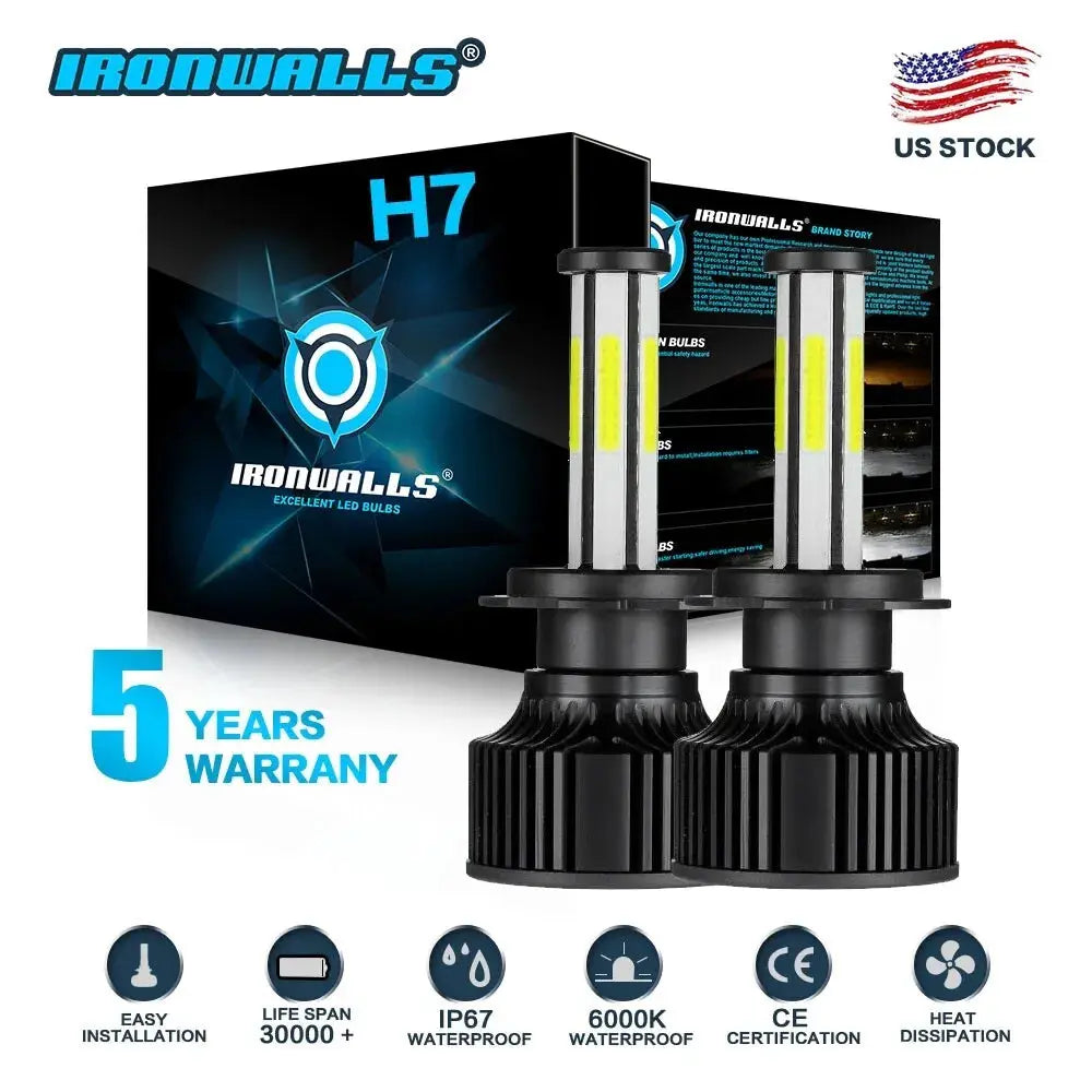 6-Side H7 Led Headlight Bulb Conversion Kit High Low Beam Lamp 6000K S ...