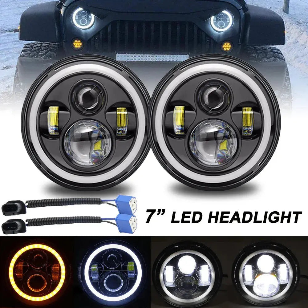 7" Inch Round Led Headlights Halo Angle Eyes For Jeep Wrangler Jk Cj T ...