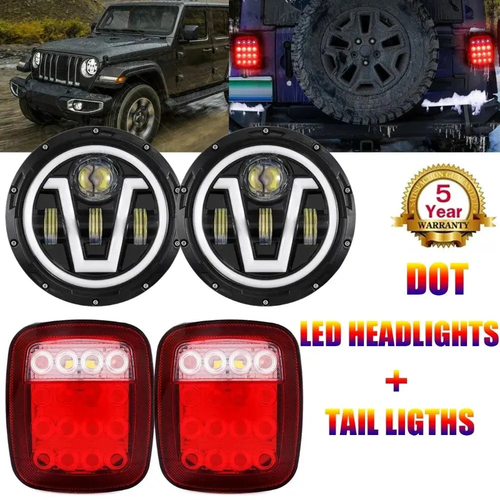 7" Led Headlights Drl + Tail Reverse Lights Combo For Freightliner Cen ...