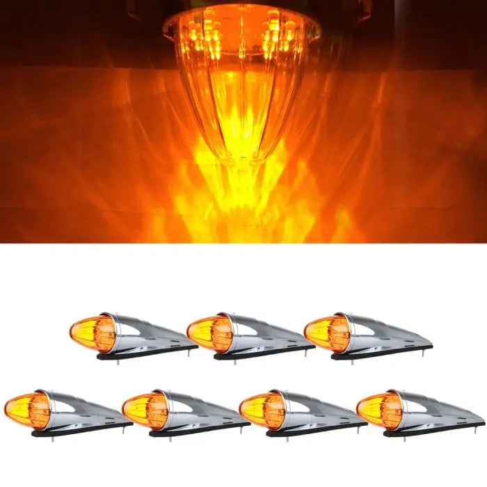 7PCS 17LED Cab Marker Light Amber Lens Chrome Torpedo Heavy Duty Truck ...