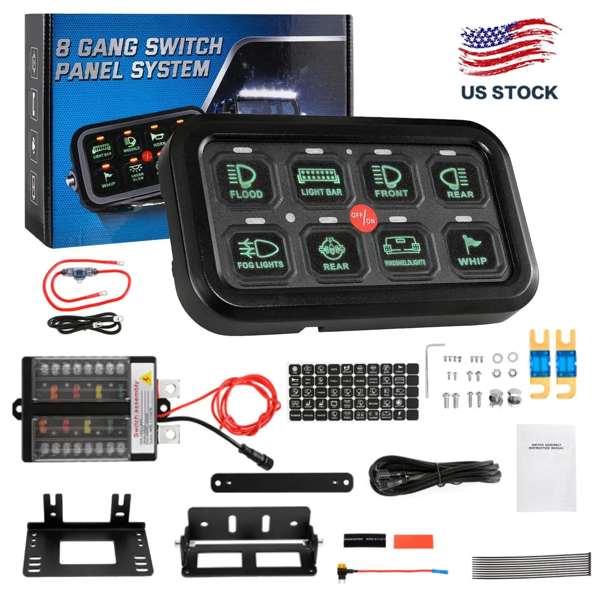 8 Gang Switch Panel Green Led Back Lights For Jeep Wrangler Jl Jk Tj Y ...