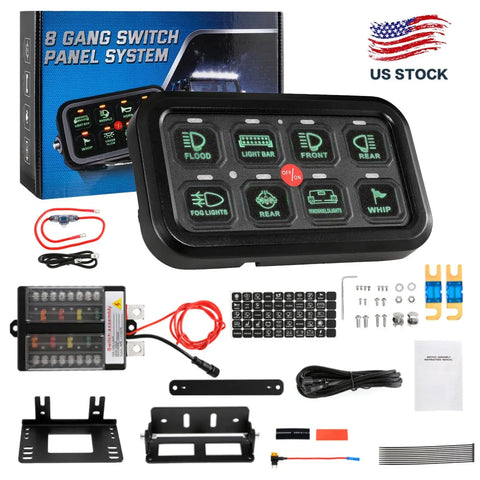 8 Gang Switch Panel Green Led Back Lights For Jeep Wrangler Jl Jk Tj Y ...