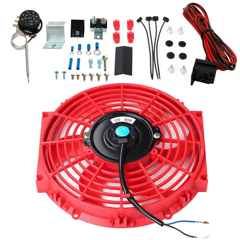 800CFM 10" Slim Push Pull Radiator Cooling Fan + 40A Thermostat Switch ...