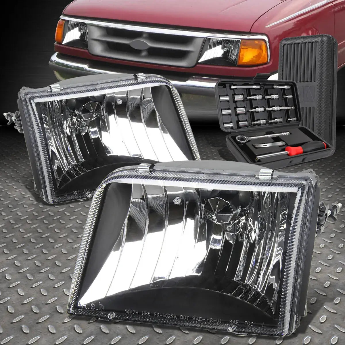 93-97 Ford Ranger Black Housing Headlight Replacement Head Lamps+Tool ...