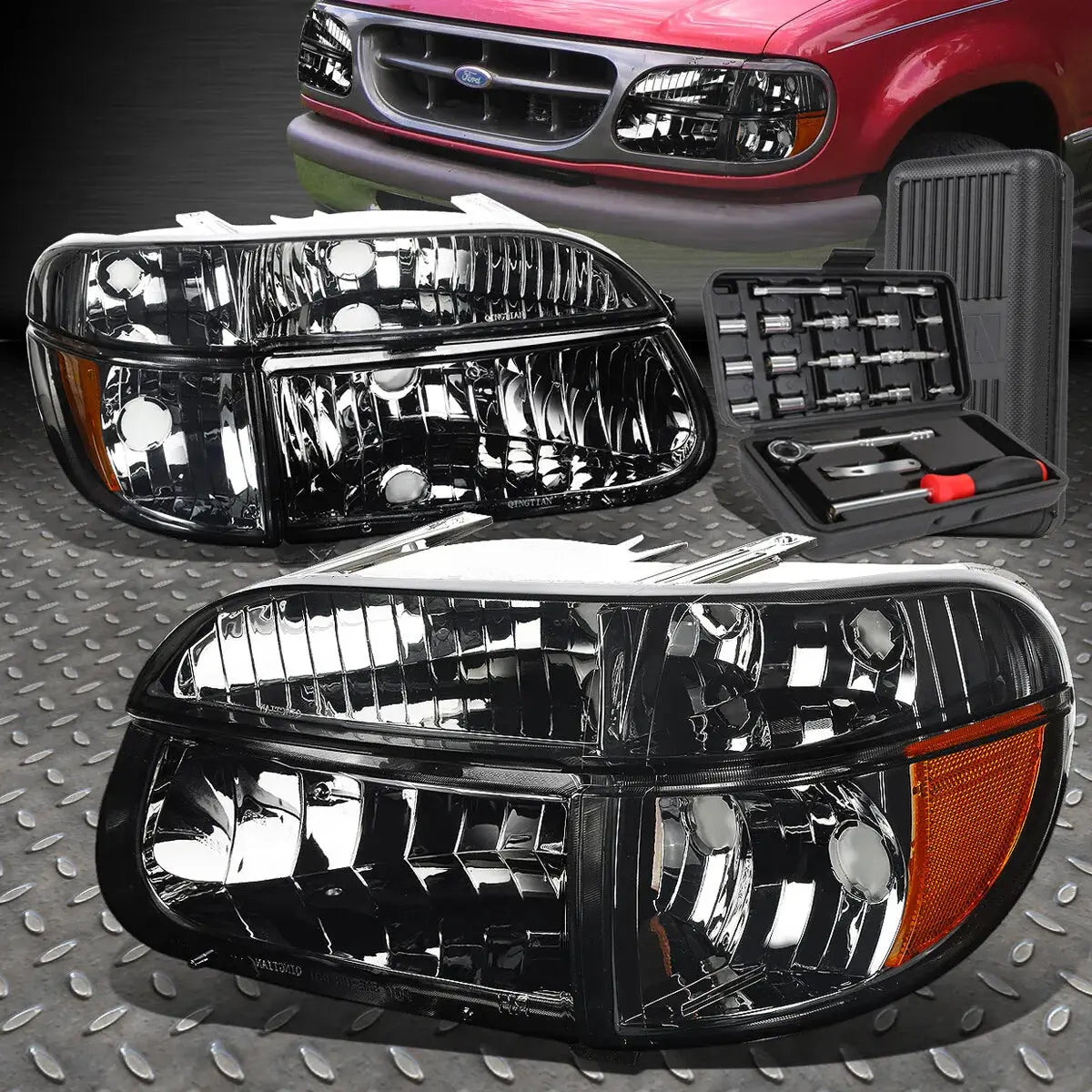 95-01 Ford Explorer Smoked Amber Side Turn Headlight Bumper Lamps+Tool ...
