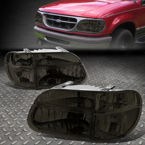 95-01 Ford Explorer Smoked Housing Clear Corner Headlight Bumper Head ...