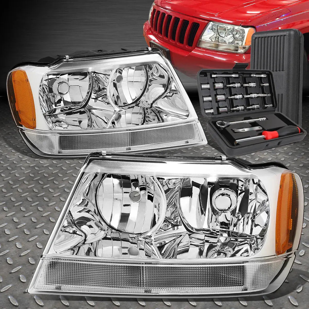 99-04 Jeep Grand Cherokee Wj Chrome Housing Amber Corner Headlight+Too ...