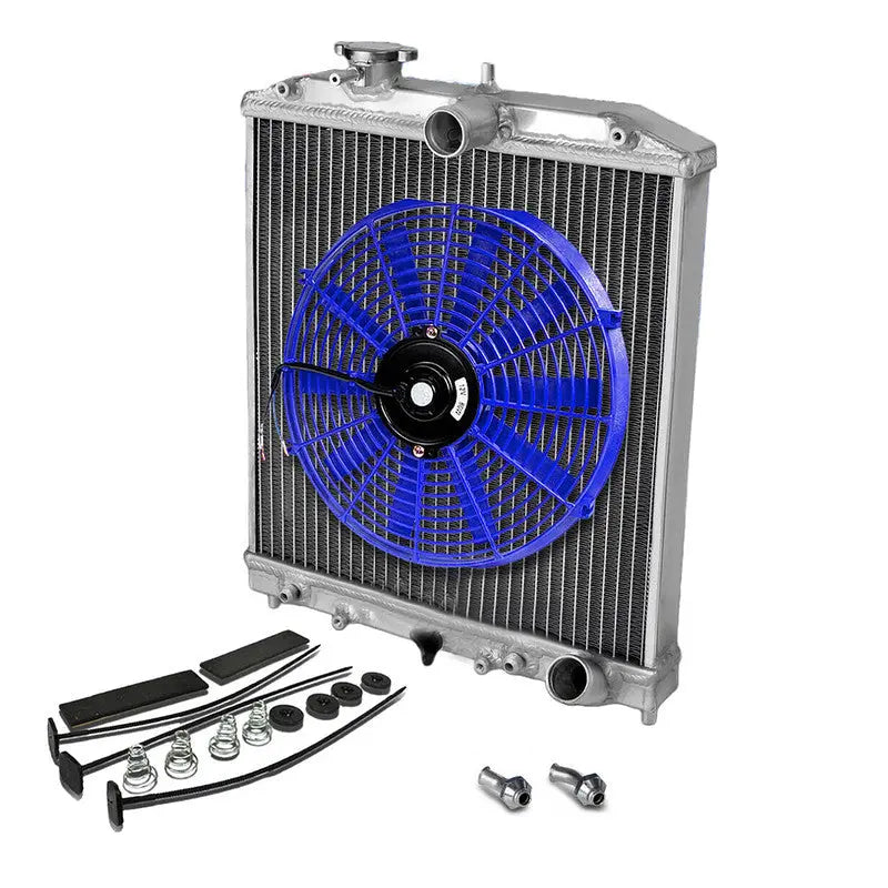 ALUMINUM 2-ROW/CORE PERFORMANCE RADIATOR+12" BLUE FAN 92-00 CIVIC/DEL ...