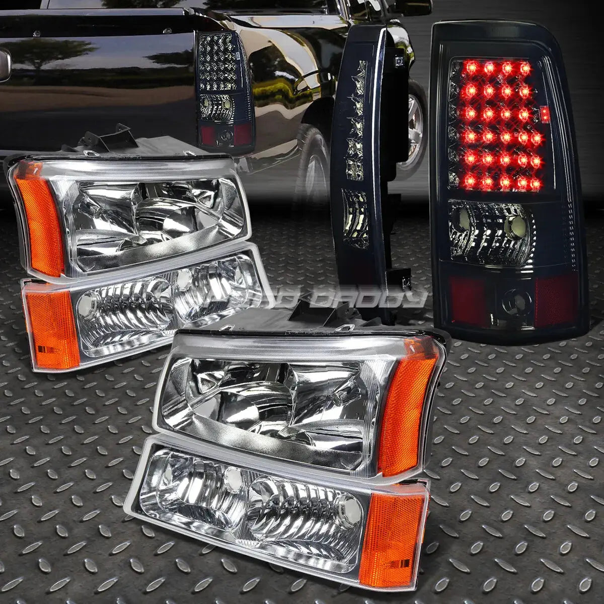 Chrome Crystal Headlight+Bumper+Smoked Led Tail Light 03-07 Chevy Silv ...