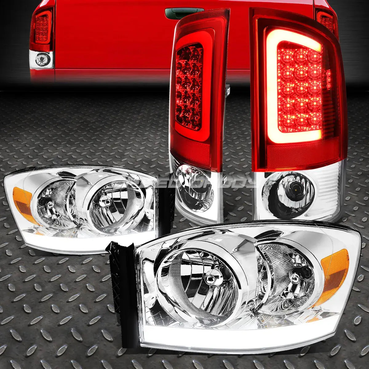 Chrome Housing Amber Headlight+Drl+3D Led Bar Tail Light 07-09 Dodge R ...