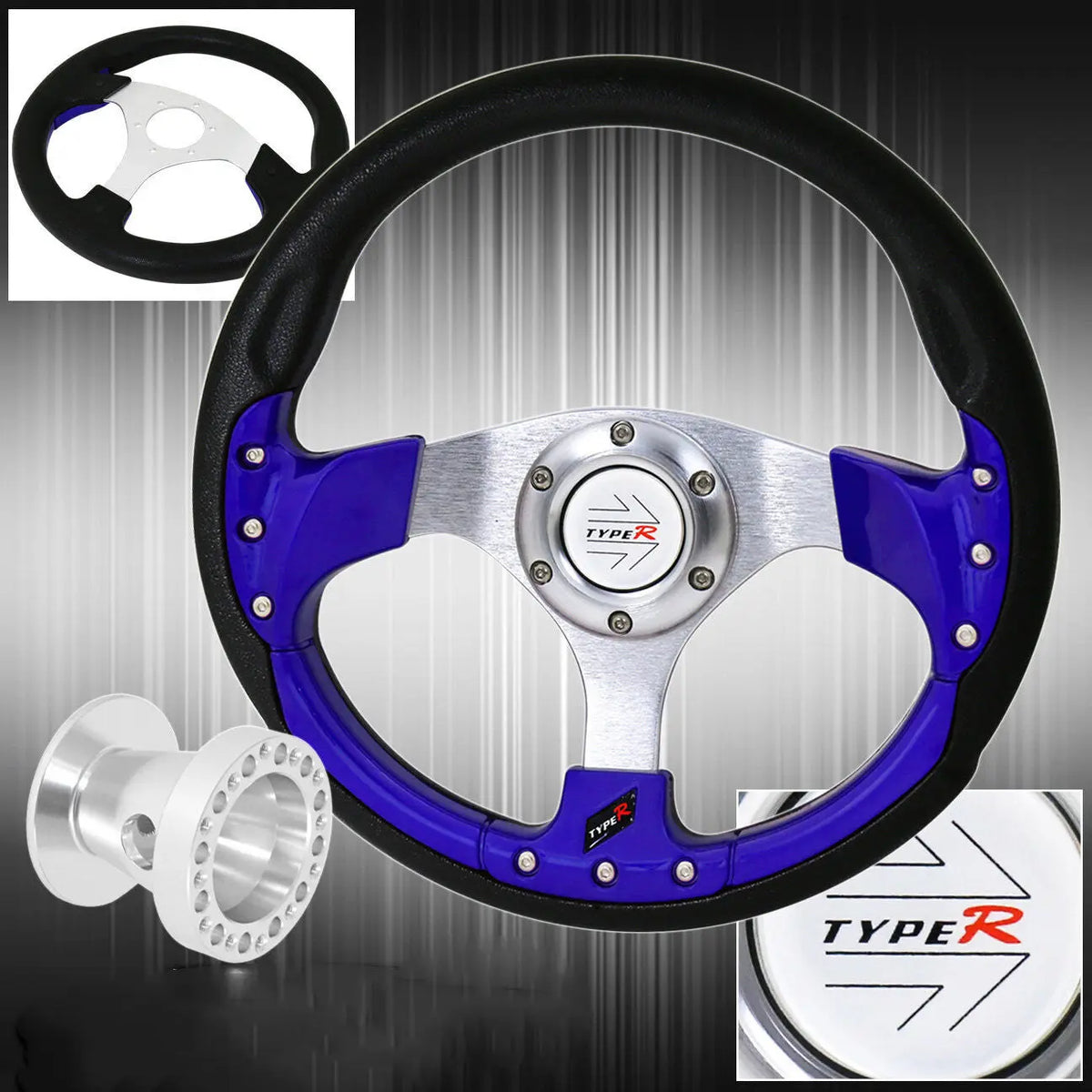 Chrome Hub Adapter For 89-05 Eclipse + Pvc Wrap Blue Fusion Style Stee ...