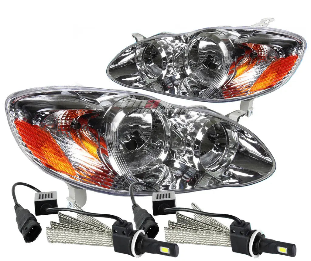 Clear Lens Headlight Amber Corner+6000K White Led System Fit 03-08 Cor ...