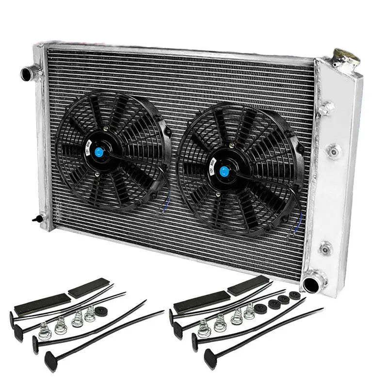 DUAL-ROW ALUMINUM RACING RADIATOR+2X 10" FAN 2500/SUBURBAN/P30 K5/BLAZ ...