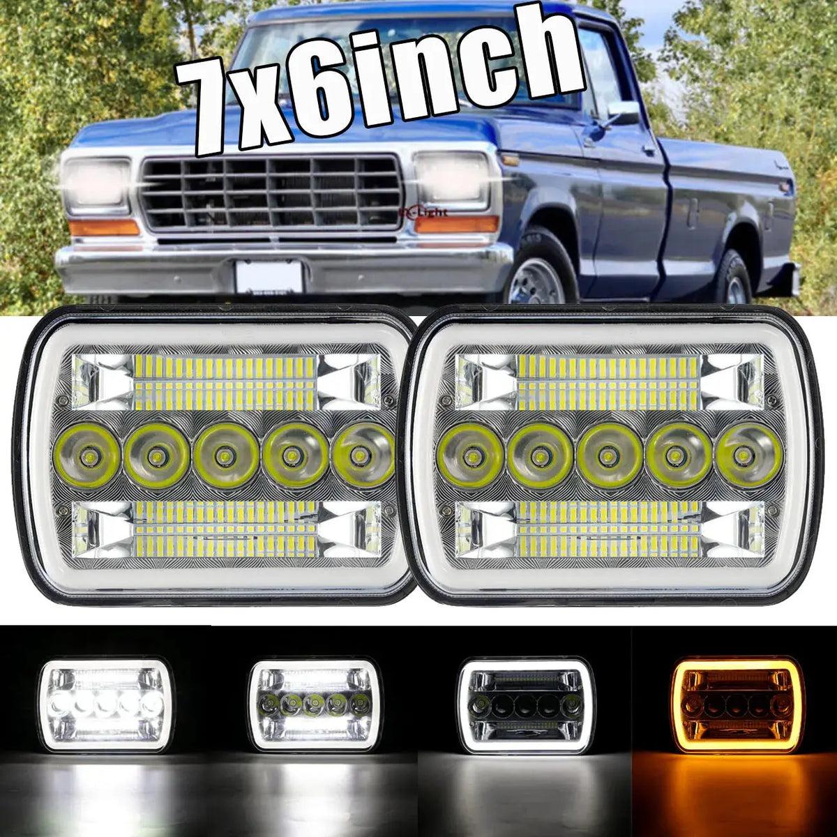 Dot 7X6" Square Led Headlight High/Low Drl For Ford Ford F150 F250 F35 ...