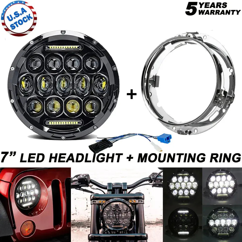 Fit Yamaha V-Star Xvs 950 1100 1300 Classic 7" Led Headlight Drl +Moun ...