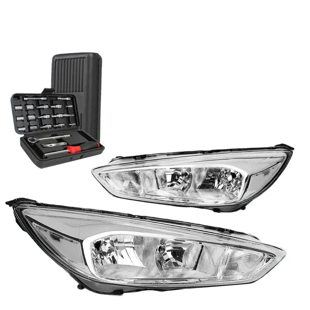 2015-2018 Ford Focus Chrome Housing Clear Side Headlights Head Lamps+T ...